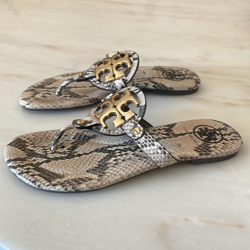 Tory Burch Women's Miller Snake Embossed Leather Sand… - Gem